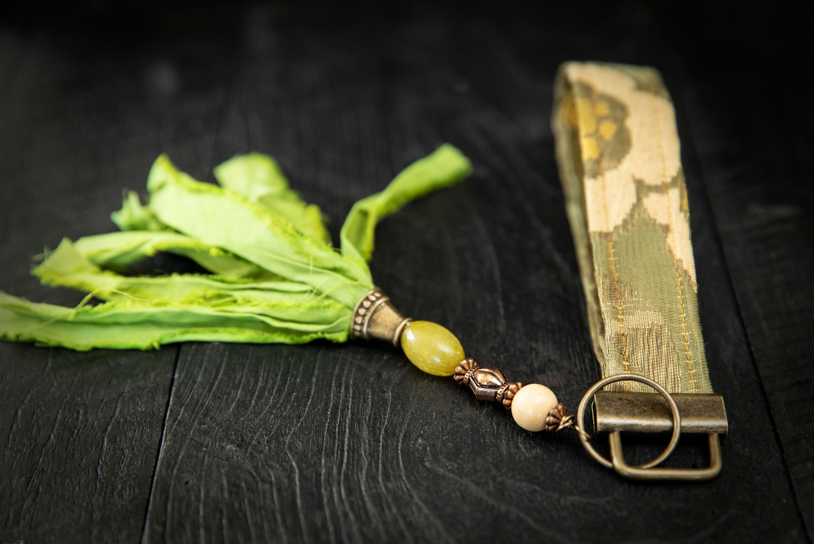 Designer Fabric Key Fob. Key Chain. Wristlet Loop With Sari Silk Tassel ...