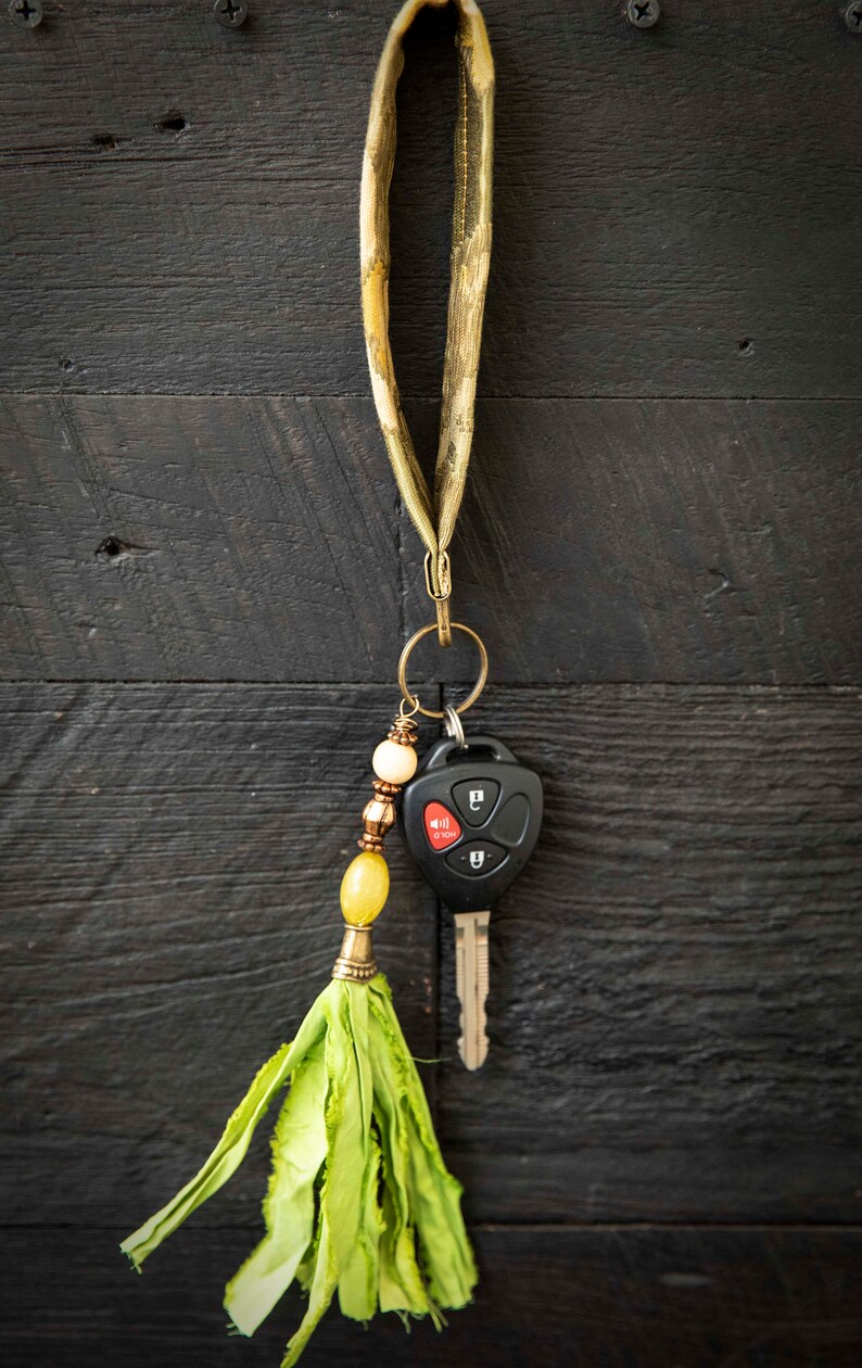 Designer Fabric Key Fob. Key Chain. Wristlet Loop With Sari Silk Tassel ...