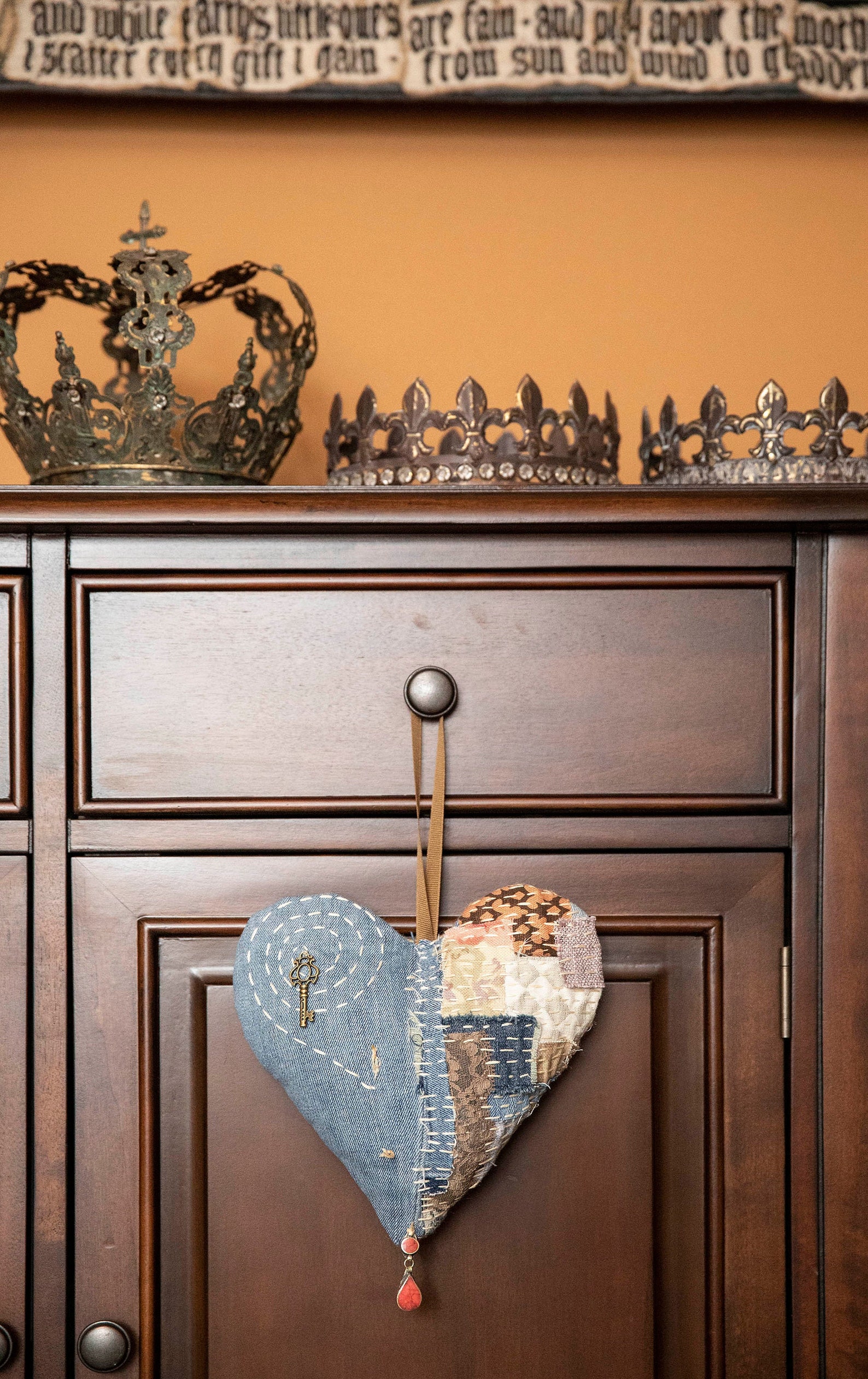 Boro Inspired Sashiko Embroidered Heart. Stuffed Key to My Heart Slow ...