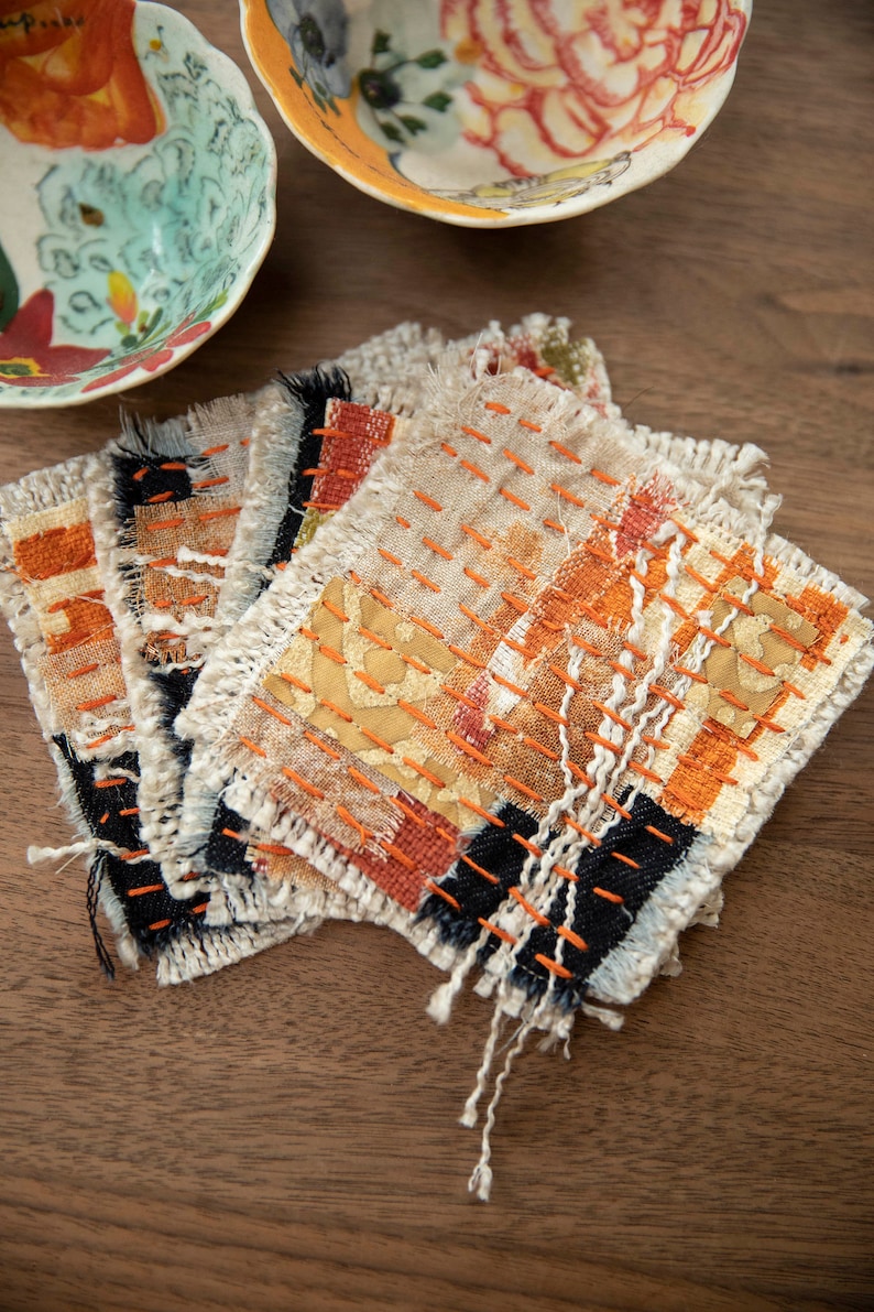 Sewing Tutorial for Japanese Boro-inspired Patchwork Coasters W/sashiko ...