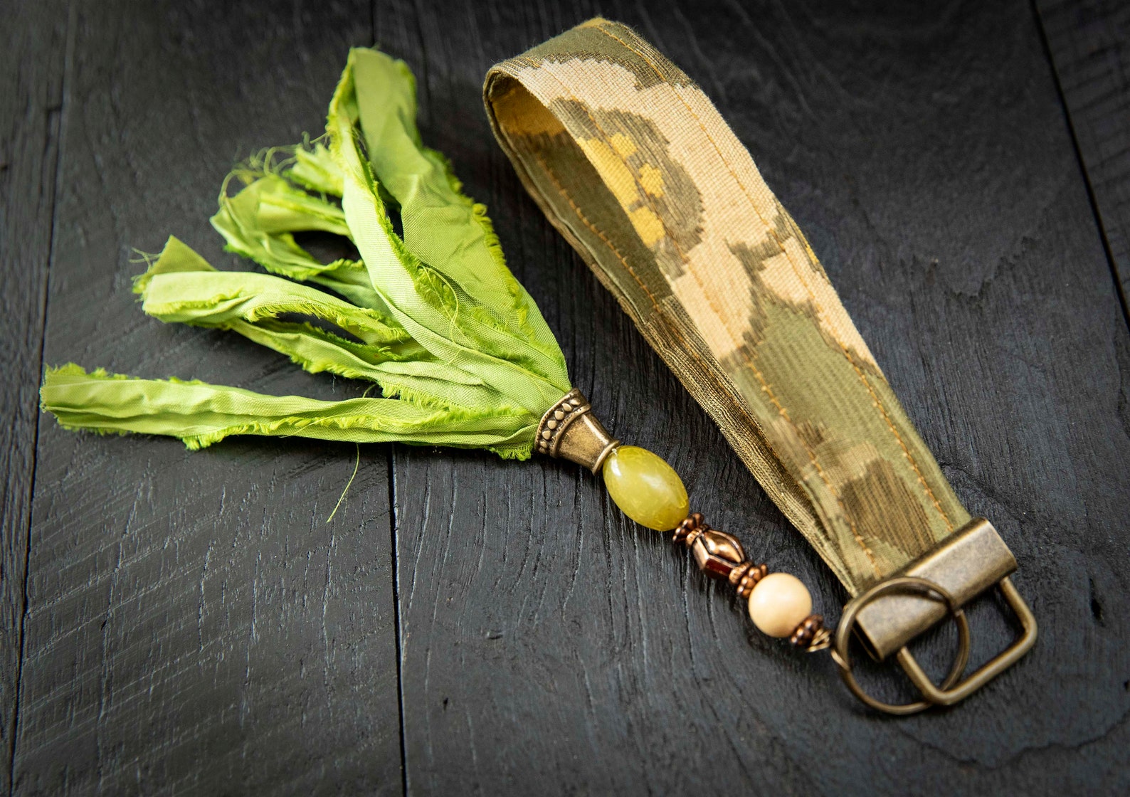 Designer Fabric Key Fob. Key Chain. Wristlet Loop With Sari Silk Tassel ...