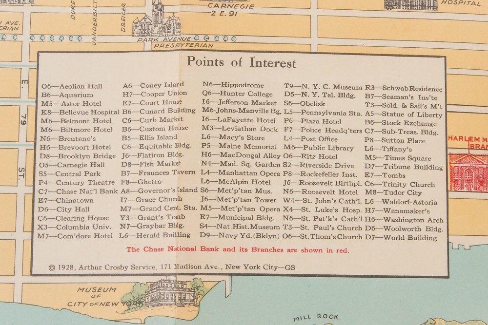 Rare Map of Manhattan circa 1920s Chase National Bank 1928 | Etsy