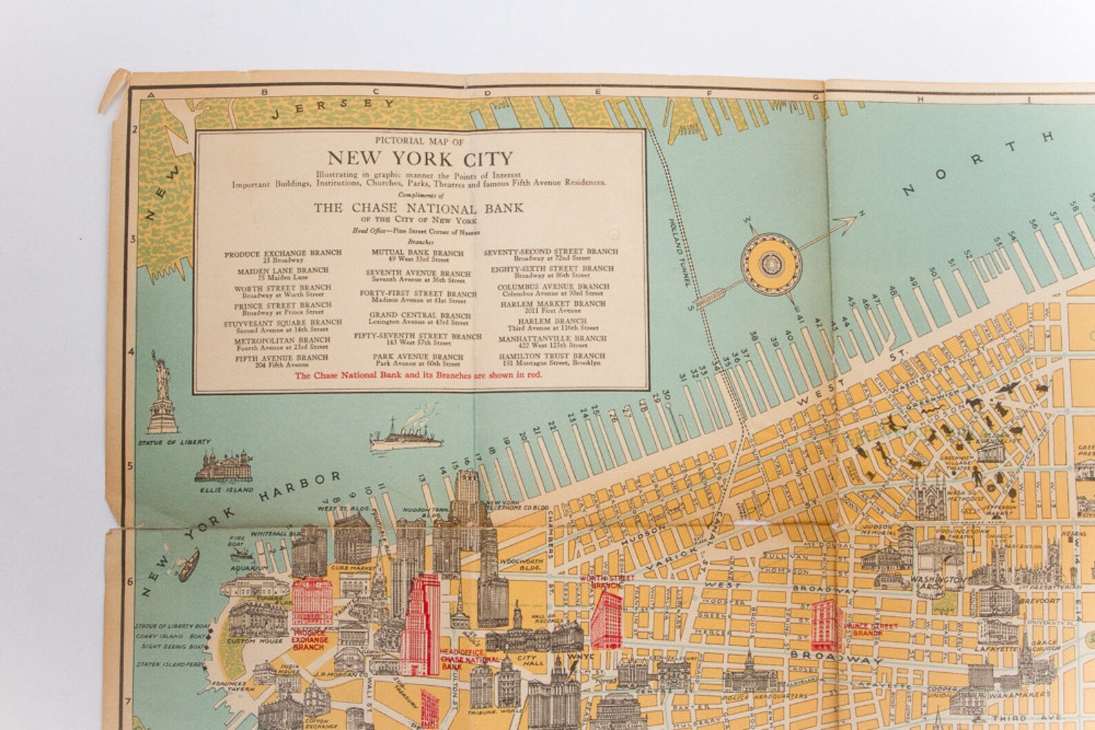 Rare Map of Manhattan Circa 1920s Chase National Bank 1928 - Etsy