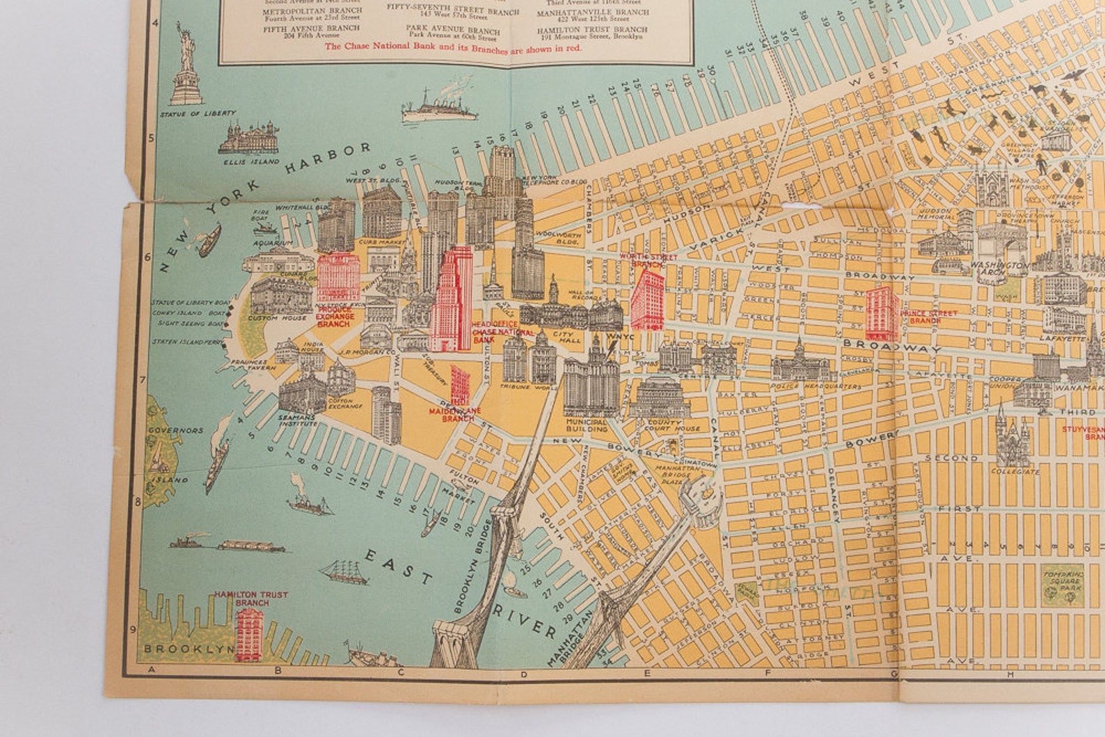 Rare Map of Manhattan Circa 1920s Chase National Bank 1928 - Etsy