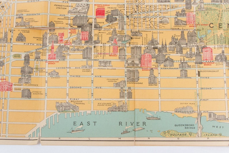 Rare Map of Manhattan Circa 1920s Chase National Bank 1928 - Etsy