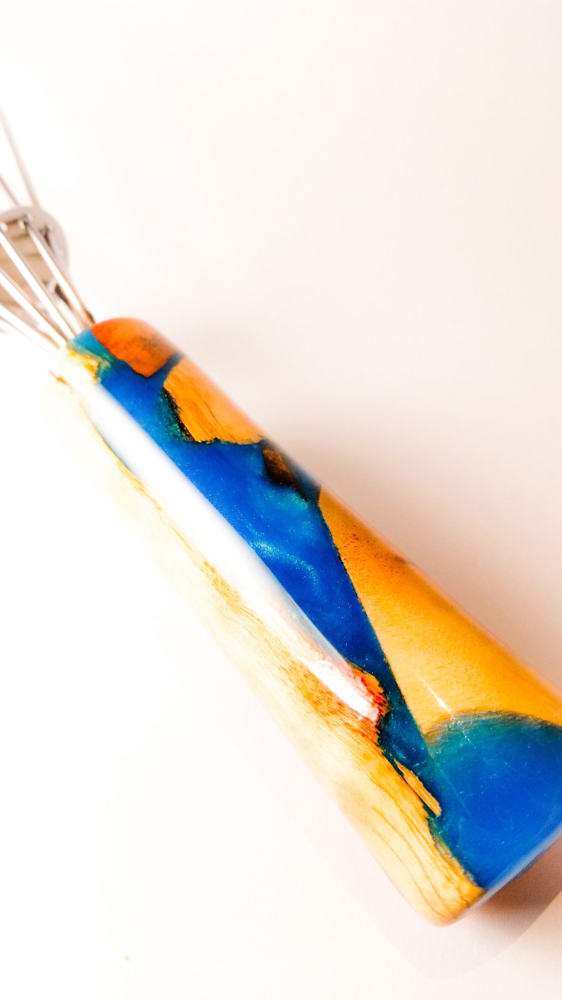Kitchen Whisk Wood and Metallic Blue Resin Hybrid Kitchen Whisk Chef's ...
