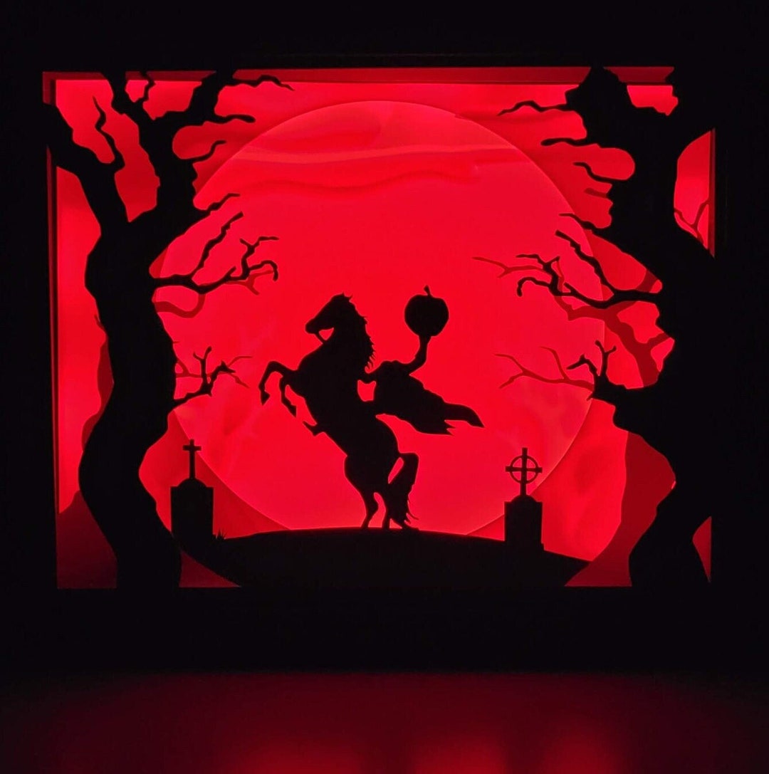 Headless Horseman 3D Shadow Box | LED Paper Cut Wall Art | Halloween ...