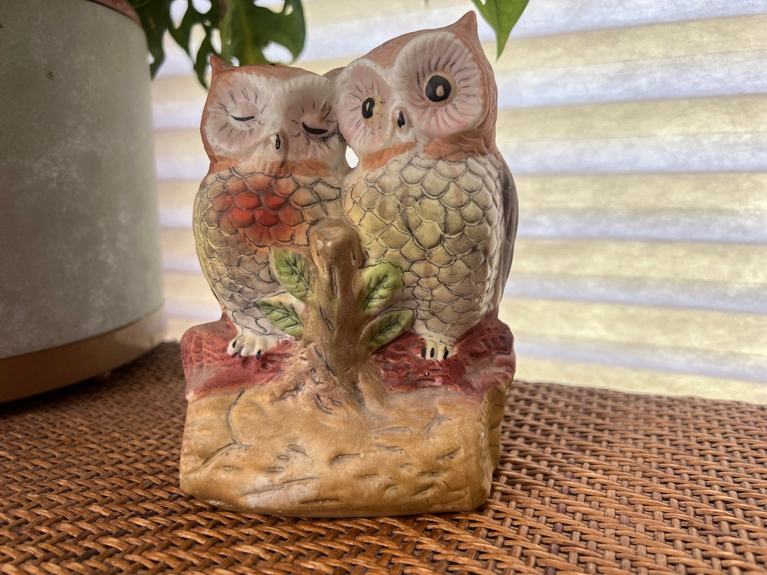 Vintage 2 Owls on a Log Figurine | Owl Collection | Ceramic Owls Statue ...