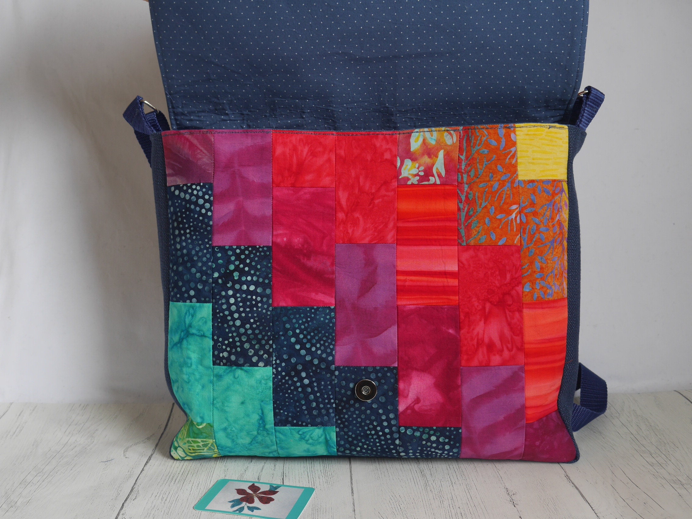 Large Patchwork Crossbody Messenger Bag, Made to Order, in Bright ...