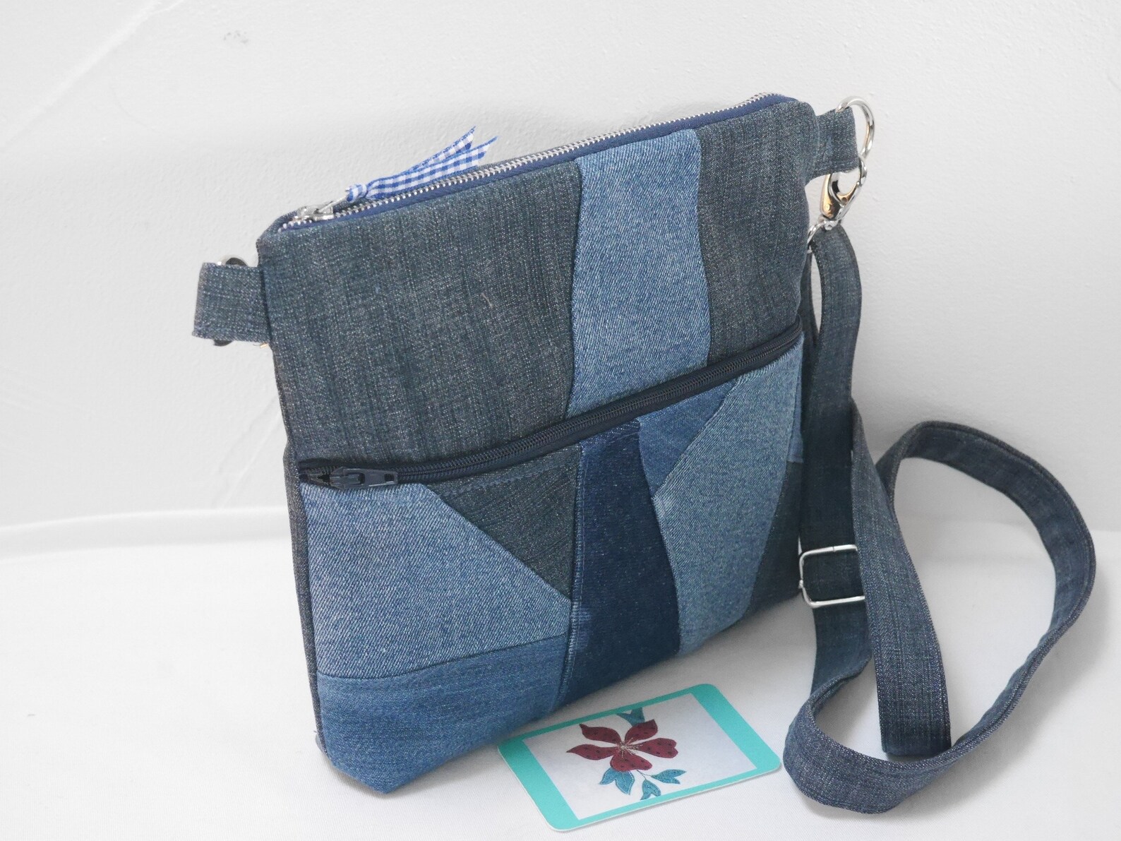 Denim Patchwork Crossbody Bag With Zipped Front Pocket Made - Etsy UK
