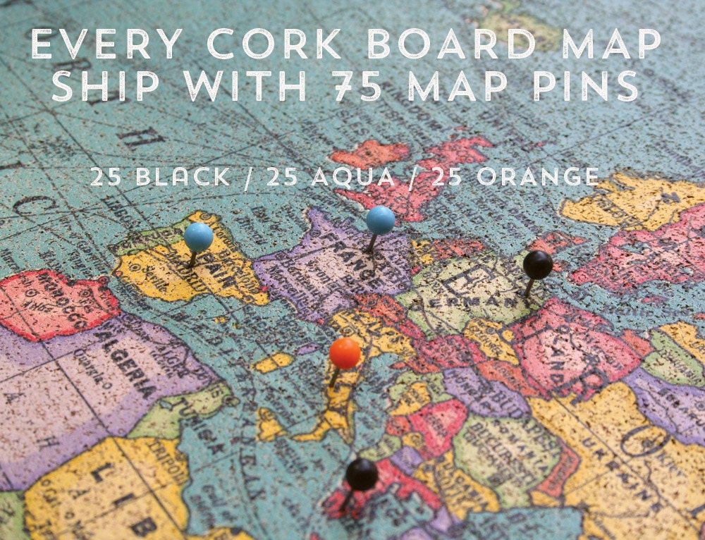 Cork Board World Map | Framed Cork Board Map | World Map | Map on Cork ...
