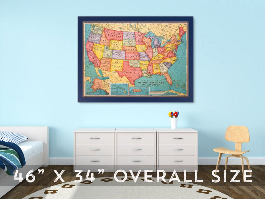 Cork Board Map | USA Cork Board Map | Framed Cork Board Map | USA Map ...