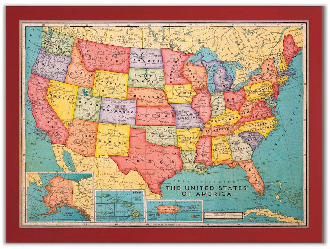 Cork Board Map | USA Cork Board Map | Framed Cork Board Map | USA Map ...