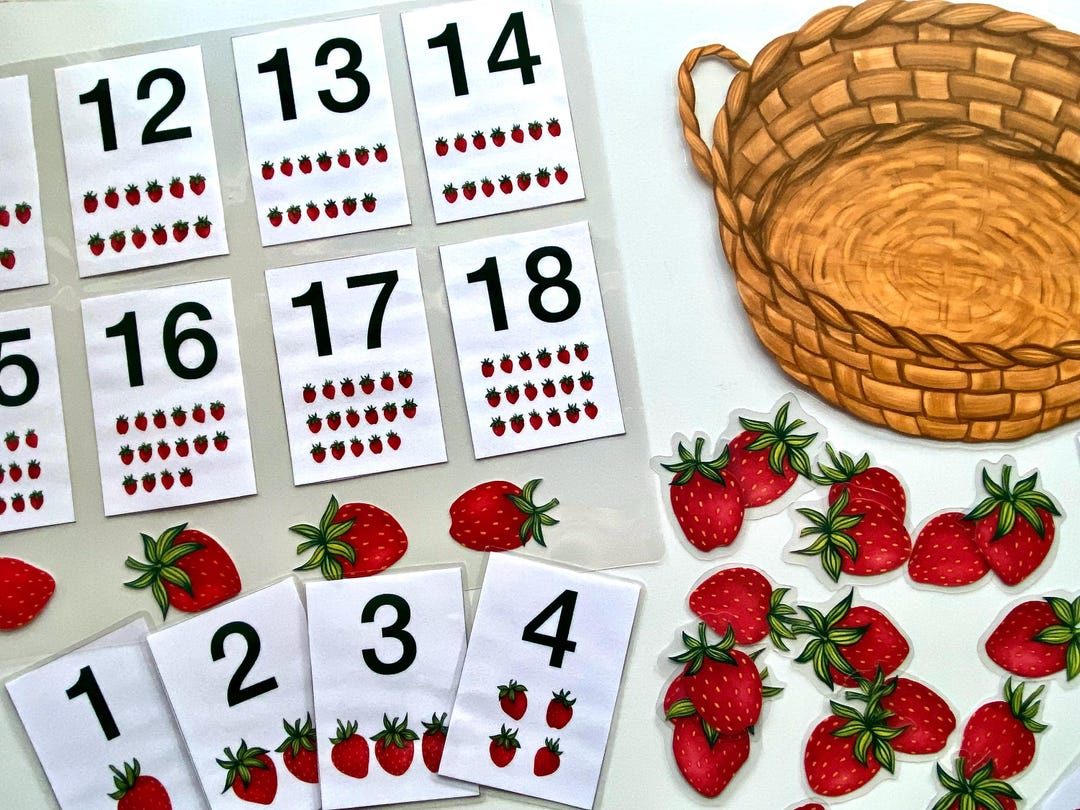 Strawberry Counting Game and Flashcards, Early Learners - Etsy