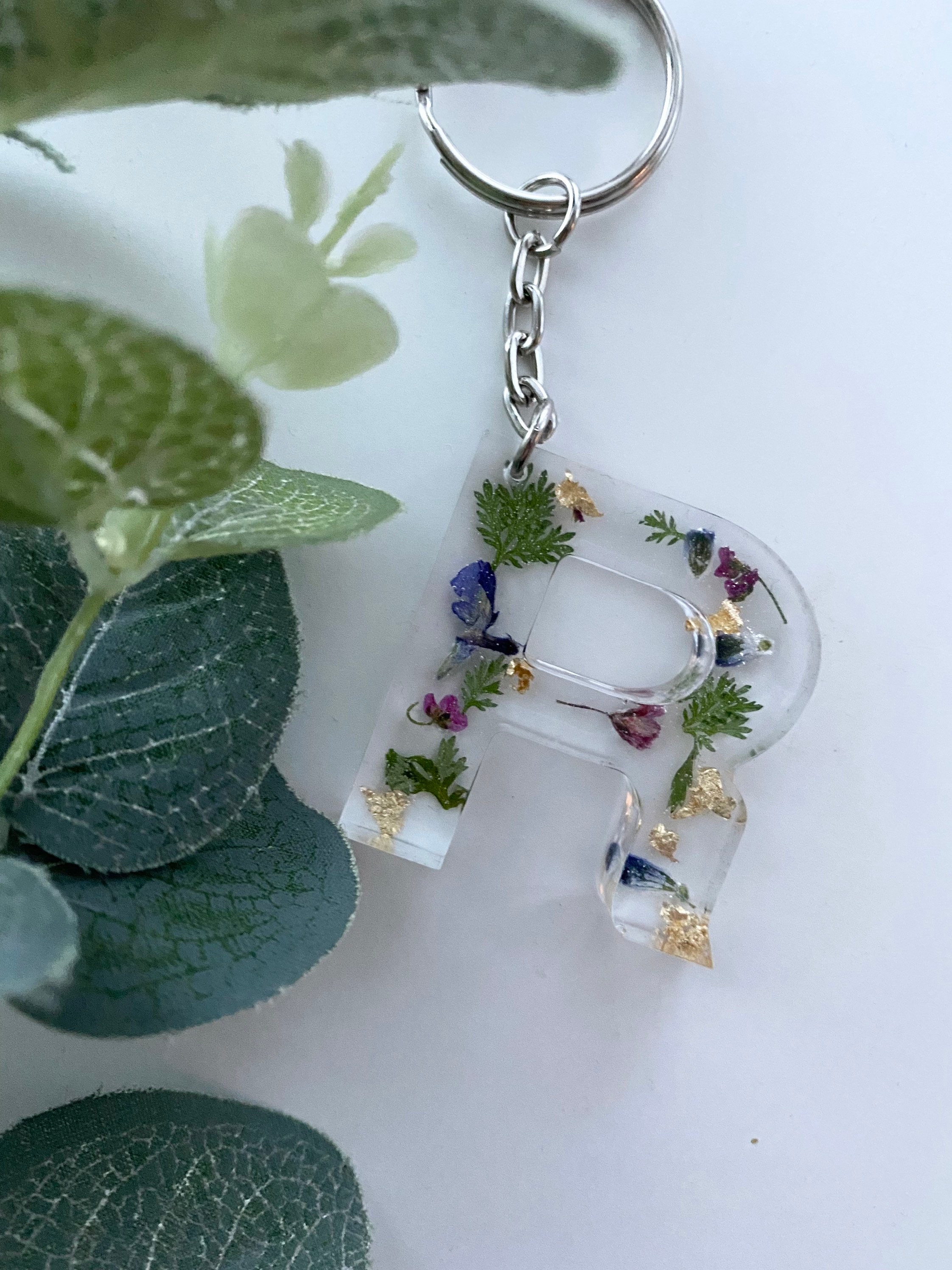 INITIAL Resin KEY RINGS Flowers Ferns Lavender Watermelon - Etsy UK