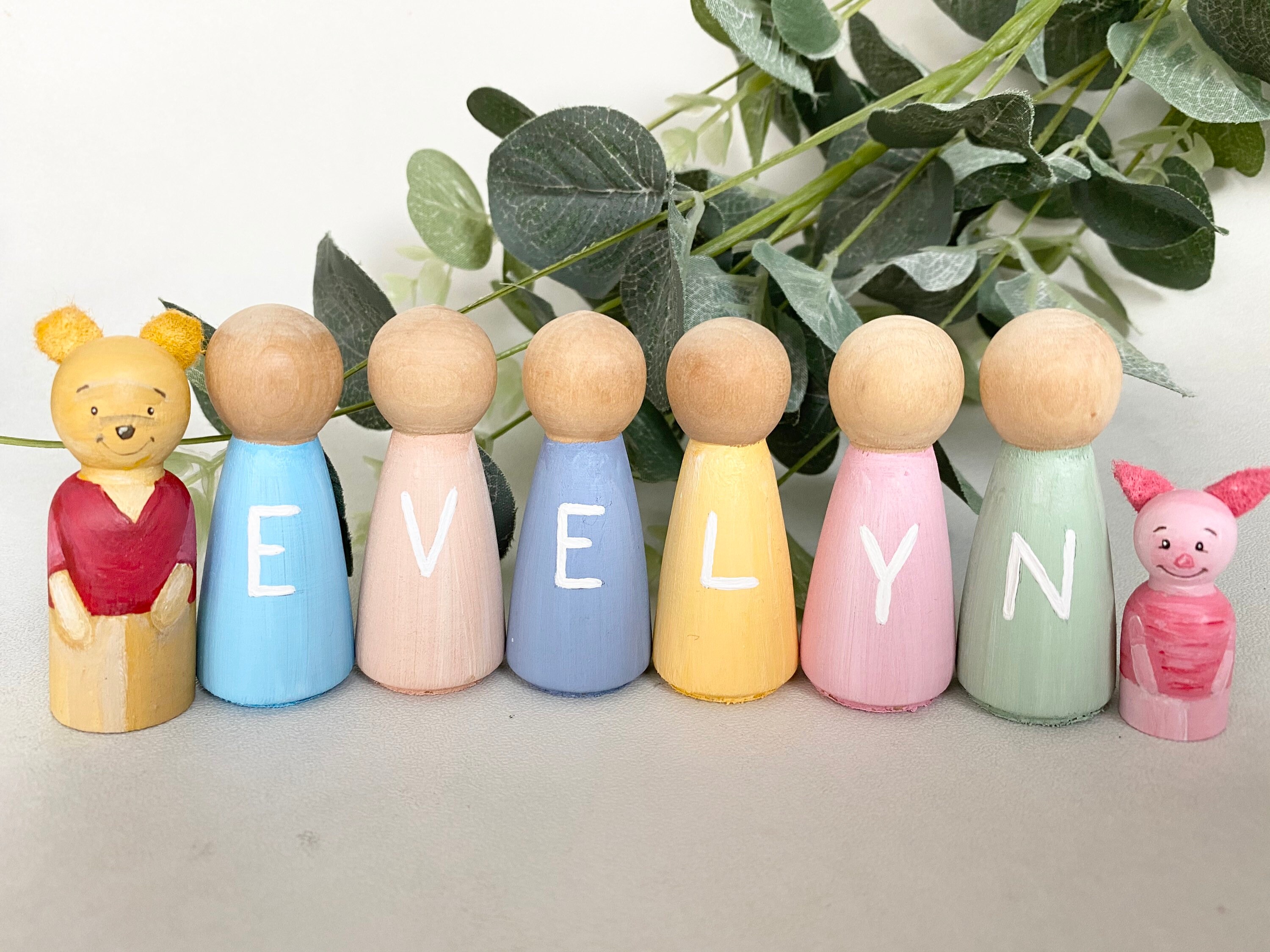 Name Peg Dolls, Pastel, Monochrome, Christmas Gift, Nursery,animals ...