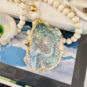 Beaufort South Carolina Map Oyster Shell Ornament, Decoupage Shell ...