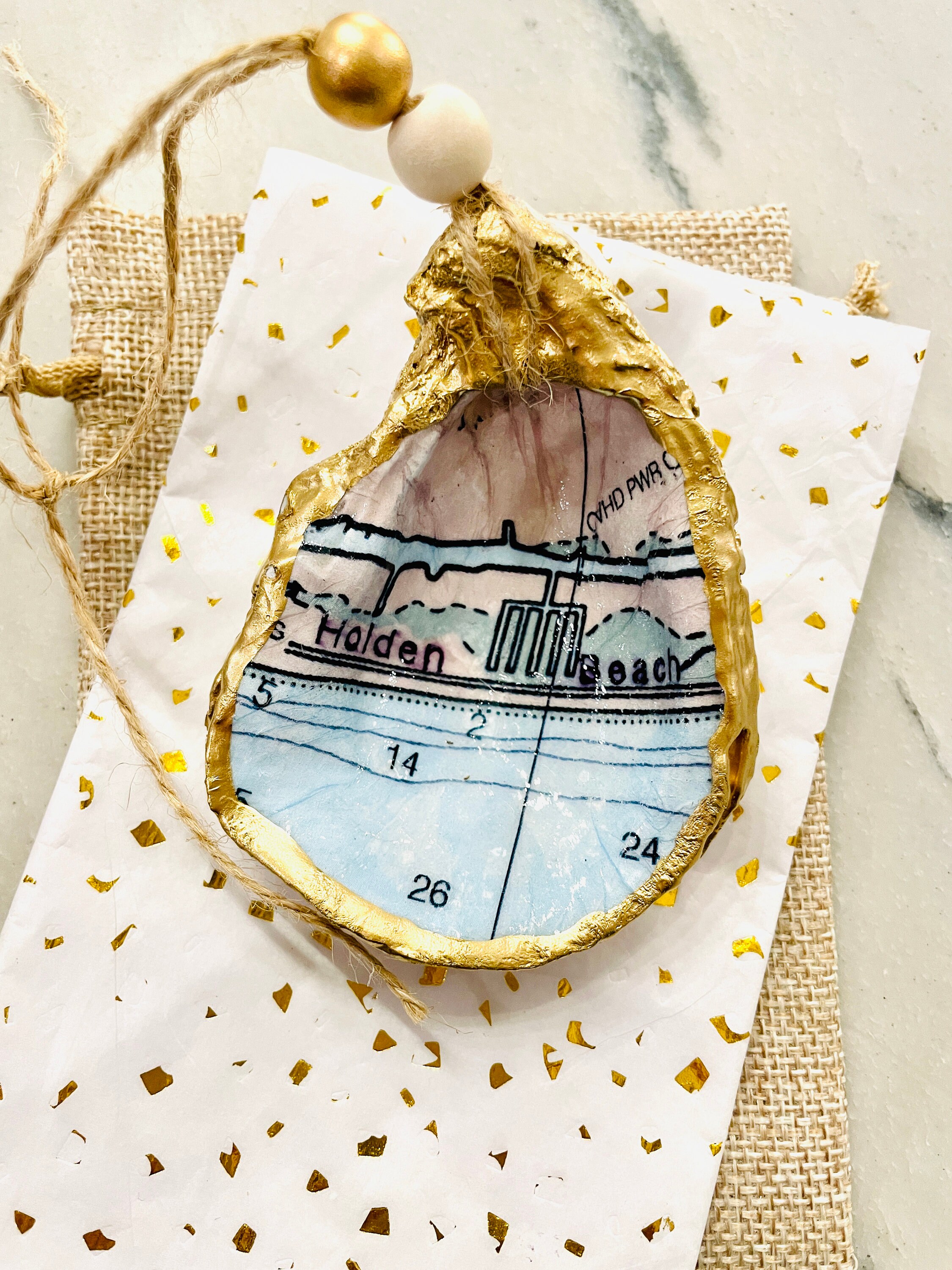 Holden Beach North Carolina Map Oyster Shell Ornament | Etsy