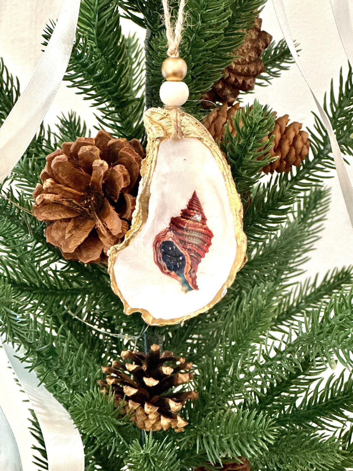 Conch Shell Oyster Shell Ornament, Decoupage Oyster Shell, Oyster Shell ...