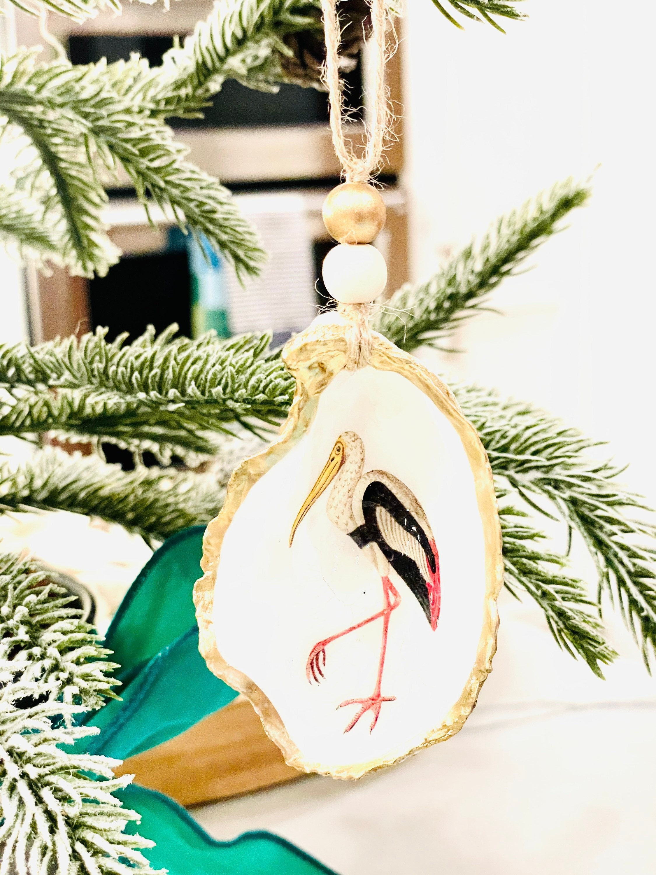 White Ibis Bird Oyster Shell Ornament, Present Topper, Keepsake ...