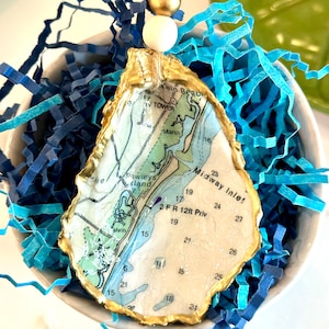 Pawleys Island South Carolina Map Oyster Shell Ornament, Decoupage ...