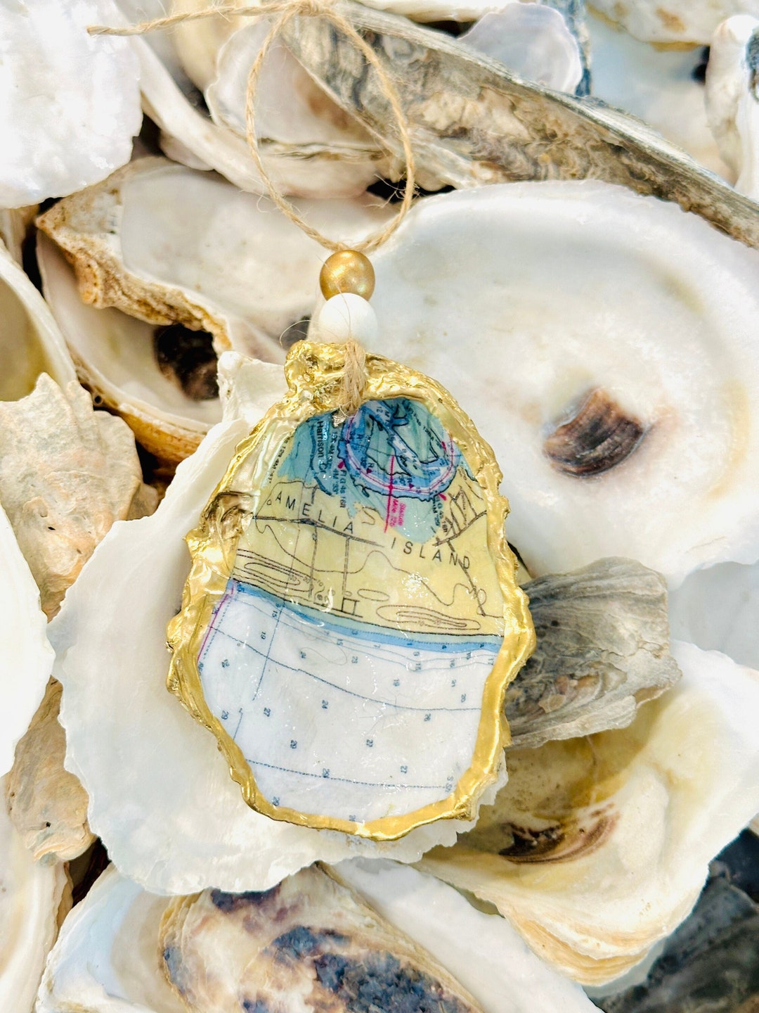 Amelia Island Florida Map Oyster Shell Ornament, Decoupage Shell ...