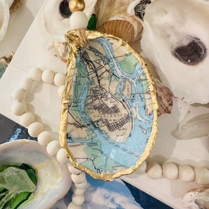 Charleston South Carolina Map Oyster Shell Ornament, Decoupage Shell ...