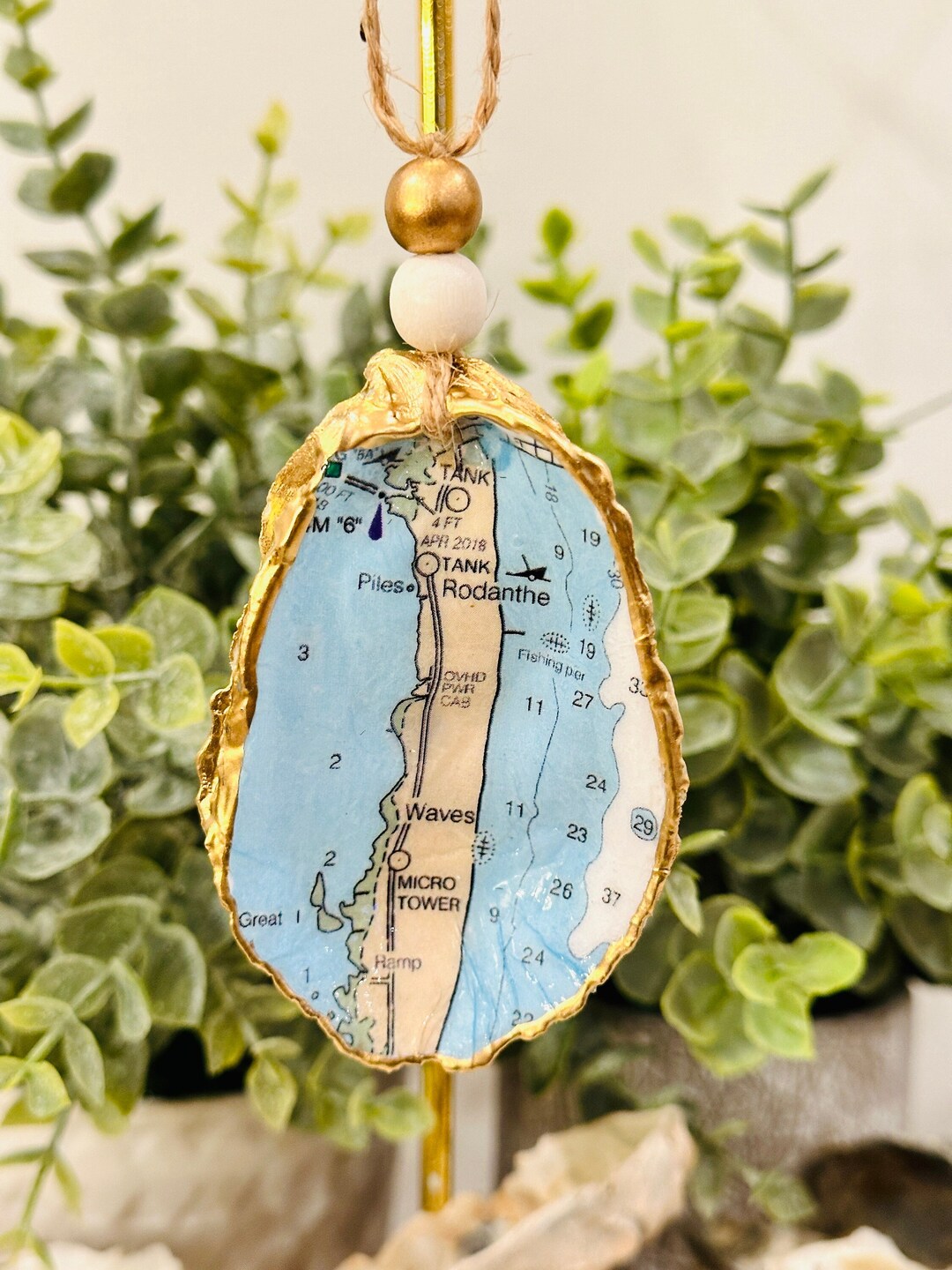 Rodanthe North Carolina Map Oyster Shell Ornament, Decoupage Shell ...