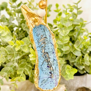 Florida Keys, Key West Map Oyster Shell Ornament, Decoupage Shell ...