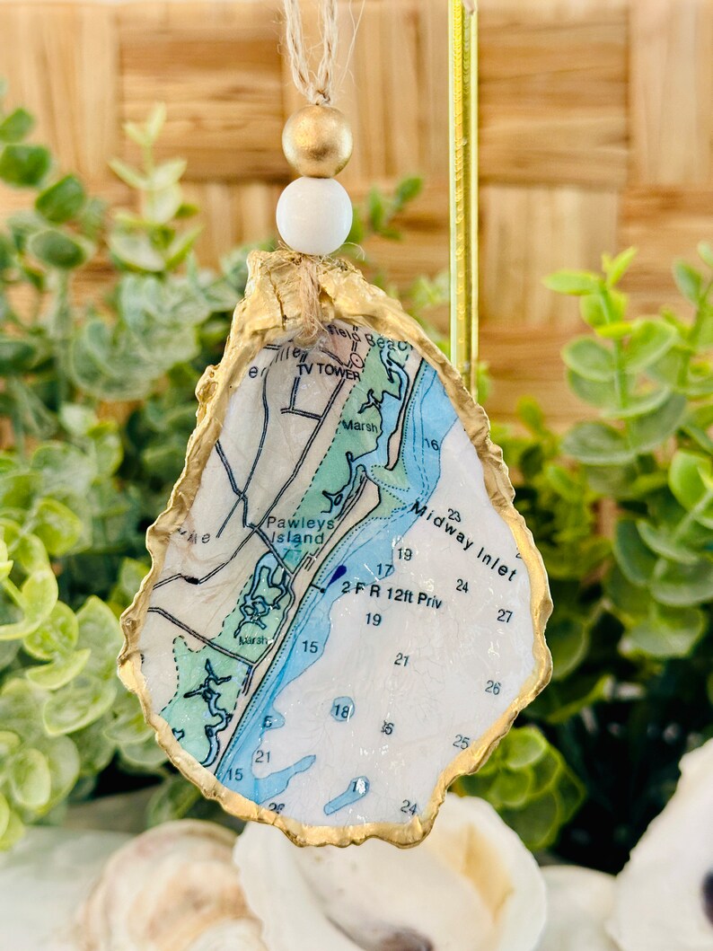Pawleys Island South Carolina Map Oyster Shell Ornament, Decoupage ...