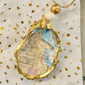 Nantucket Massachusetts Map Oyster Shell Ornament, Decoupage Shell ...