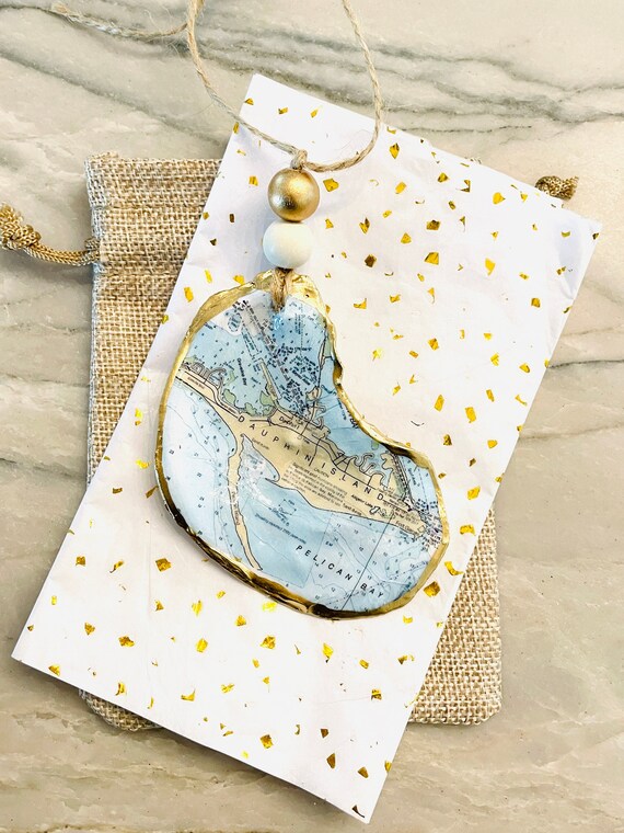 Dauphin Island Alabama Map Oyster Shell Ornament Keepsake | Etsy