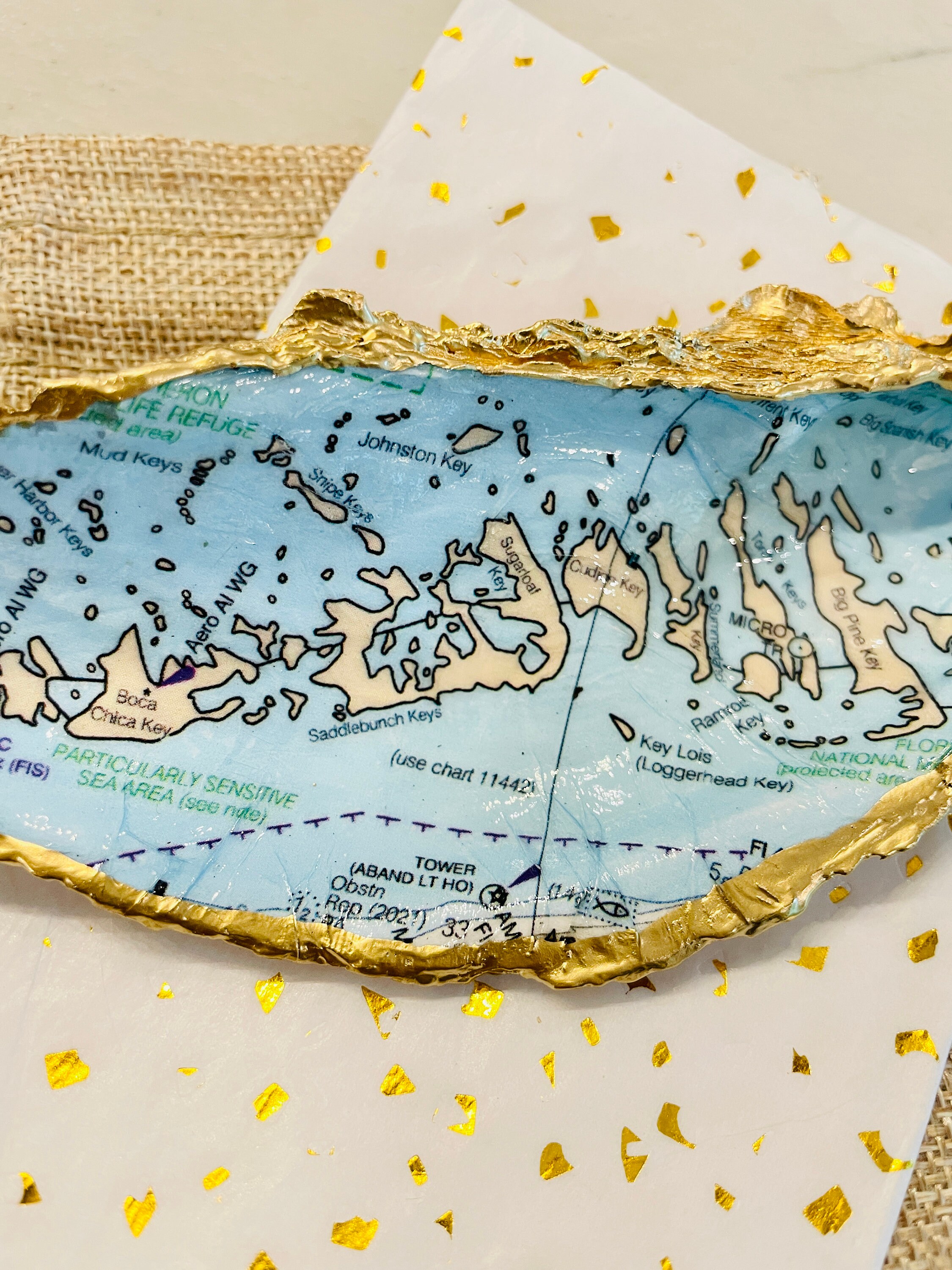 Florida Keys Key West Map Oyster Shell Ring Dish Keepsake - Etsy