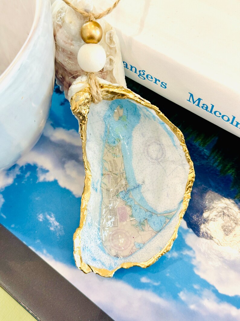 Nantucket Massachusetts Map Oyster Shell Ornament, Decoupage Shell ...