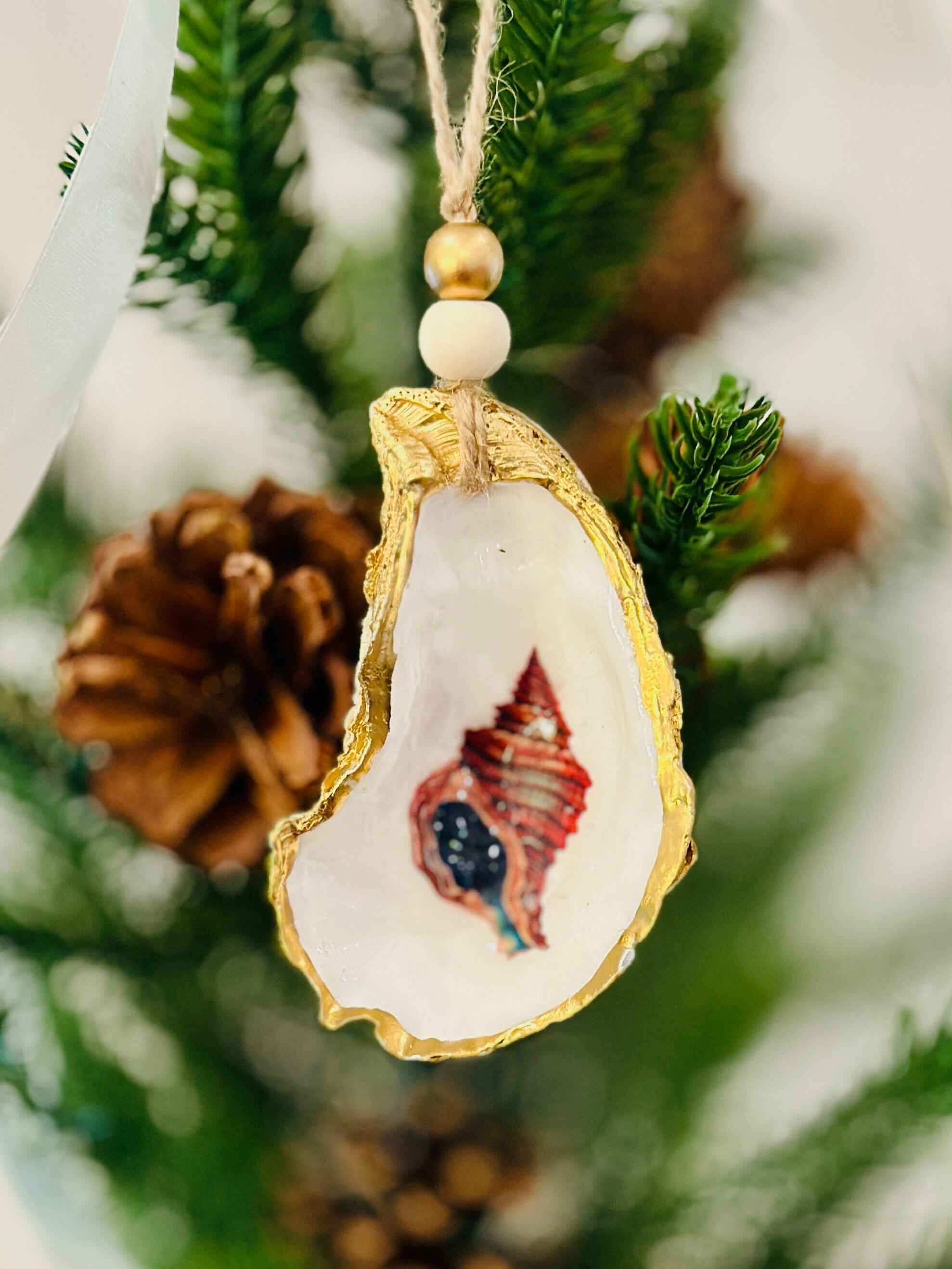 Conch Shell Oyster Shell Ornament, Decoupage Oyster Shell, Oyster Shell ...