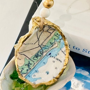 Pawleys Island South Carolina Map Oyster Shell Ornament, Decoupage ...