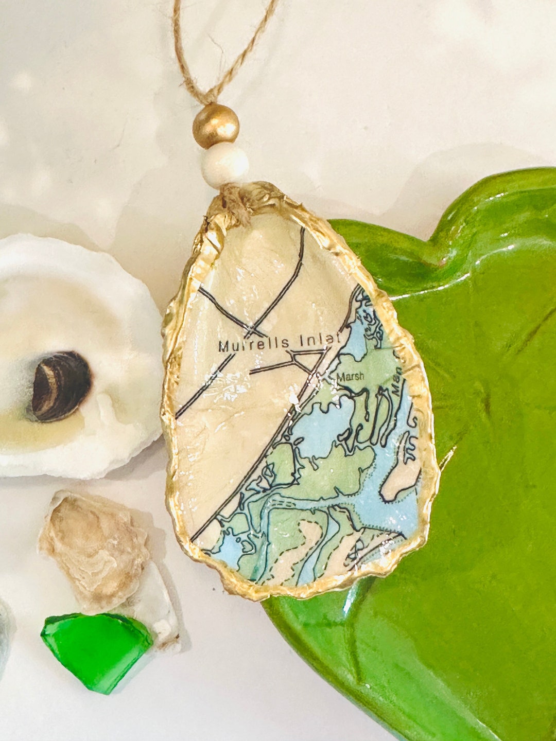 Murrells Inlet South Carolina Map Oyster Shell Ornament, Decoupage ...