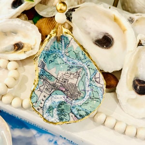 Beaufort South Carolina Map Oyster Shell Ornament, Decoupage Shell ...