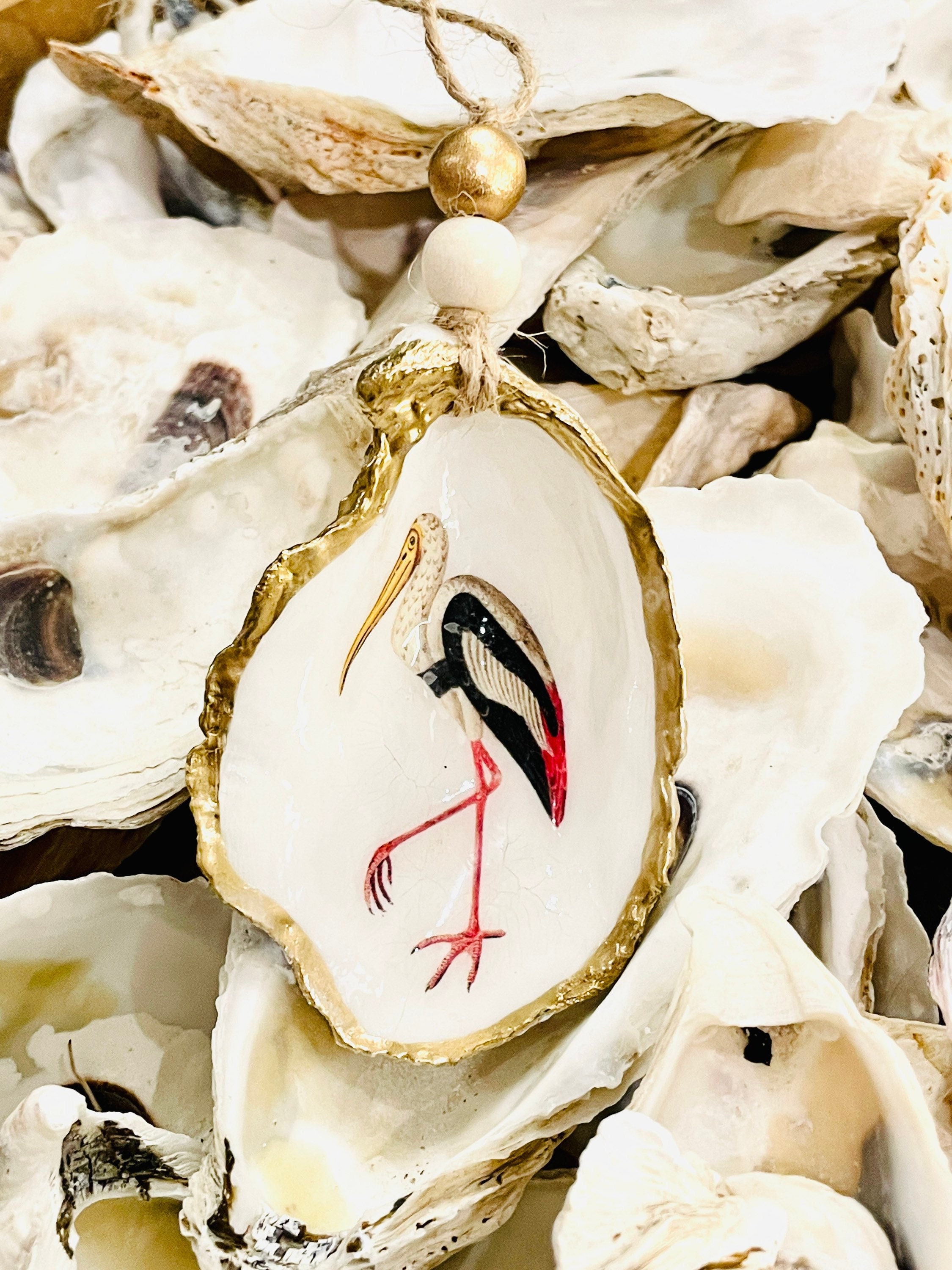 White Ibis Bird Oyster Shell Ornament, Present Topper, Keepsake ...