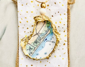 Pawleys Island South Carolina Map Oyster Shell Ornament, Decoupage ...