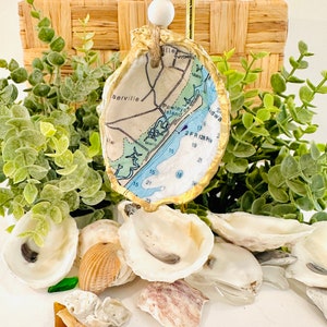 Pawleys Island South Carolina Map Oyster Shell Ornament, Decoupage ...