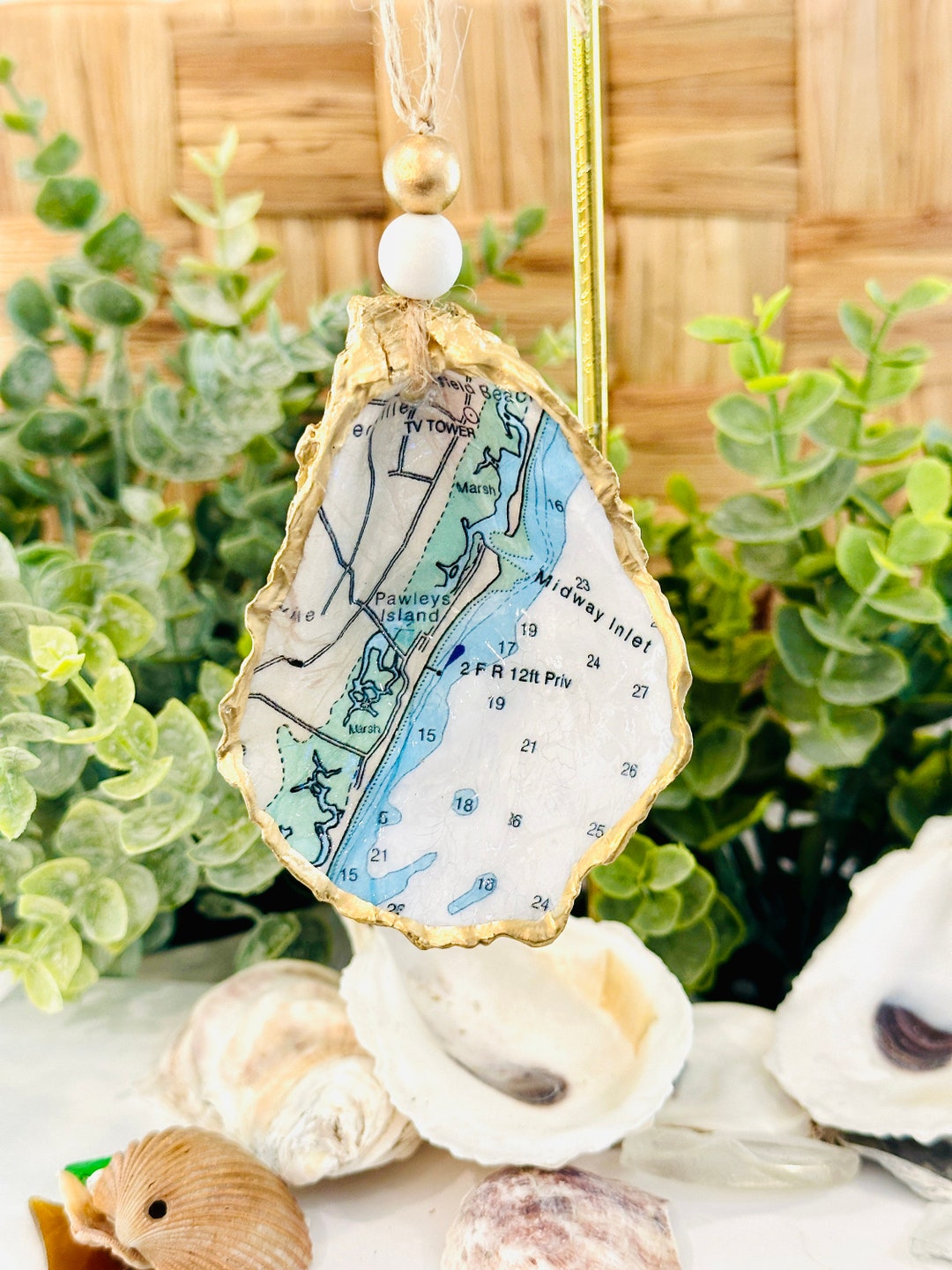 Pawleys Island South Carolina Map Oyster Shell Ornament, Decoupage ...