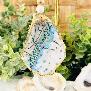 Pawleys Island South Carolina Map Oyster Shell Ornament, Decoupage ...