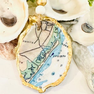 Pawleys Island South Carolina Map Oyster Shell Ornament, Decoupage ...