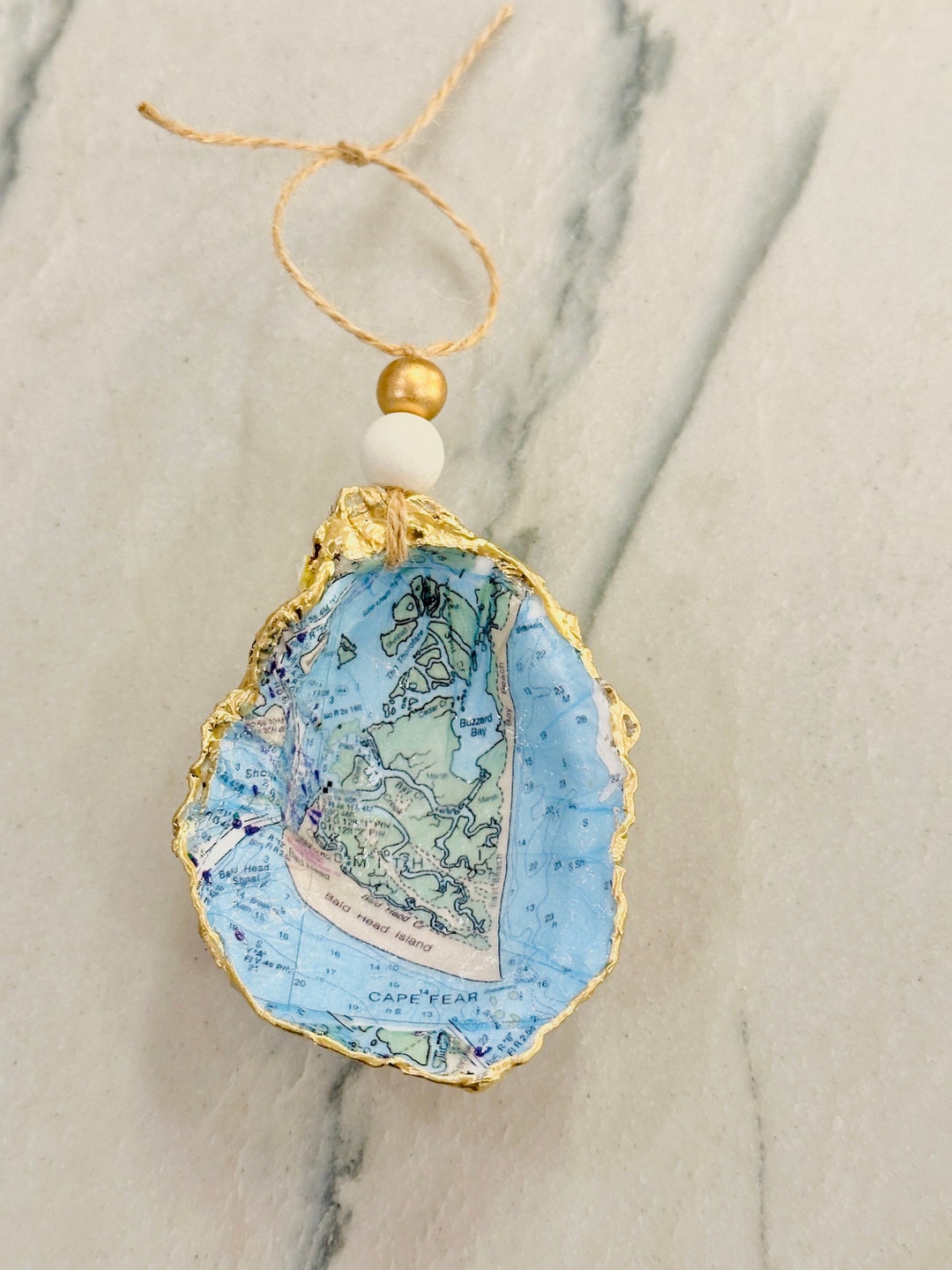 Bald Head Island North Carolina Nautical Map Oyster Shell Ornament ...