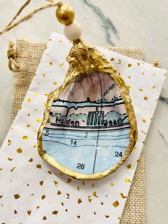Holden Beach North Carolina Map Oyster Shell Ornament | Etsy