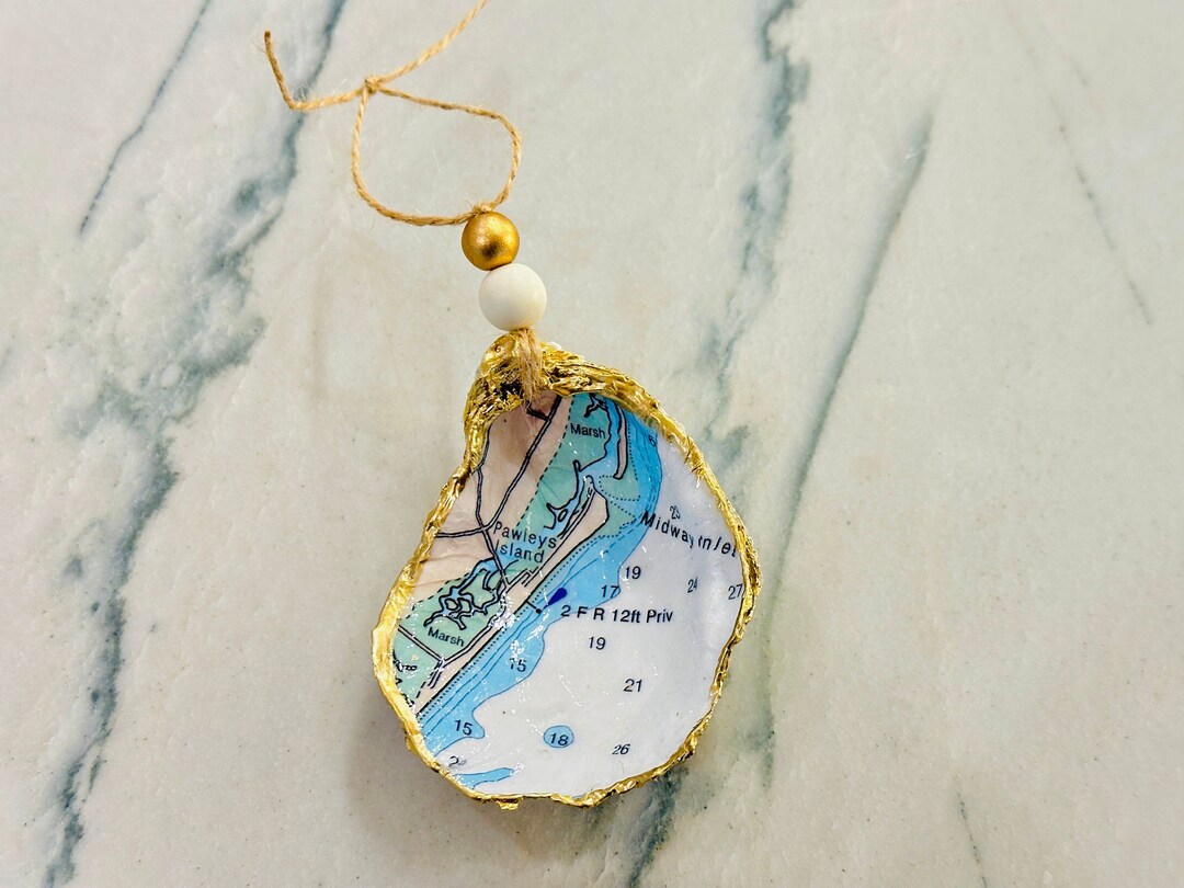 Pawleys Island South Carolina Map Oyster Shell Ornament, Decoupage ...