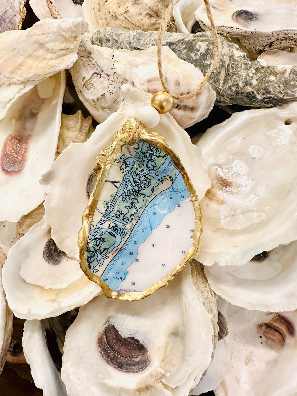Figure Eight Island North Carolina Map Oyster Shell Ornament, Decoupage ...