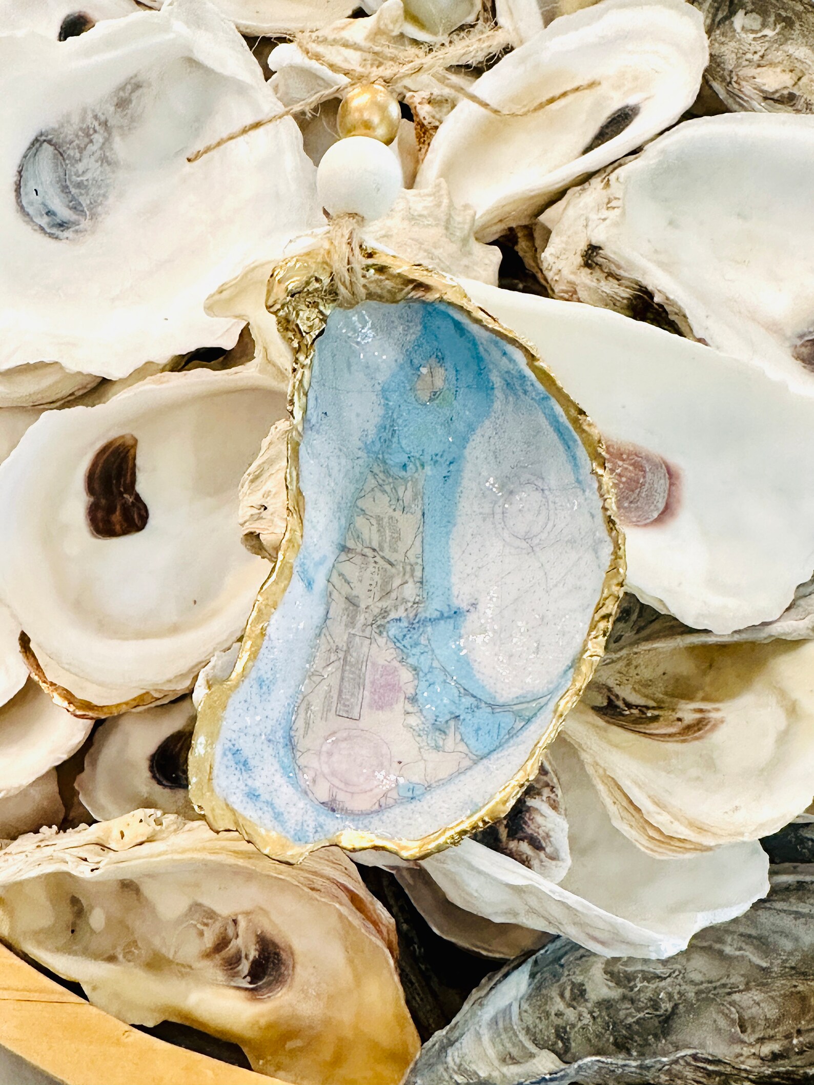 Nantucket Massachusetts Map Oyster Shell Ornament, Decoupage Shell ...