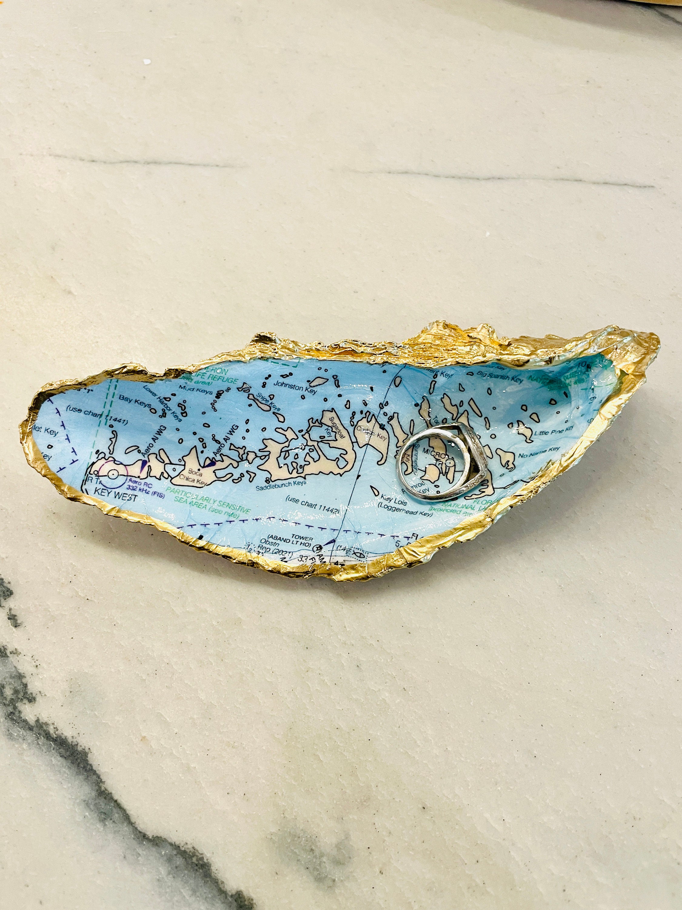 Florida Keys Key West Map Oyster Shell Ring Dish Keepsake - Etsy